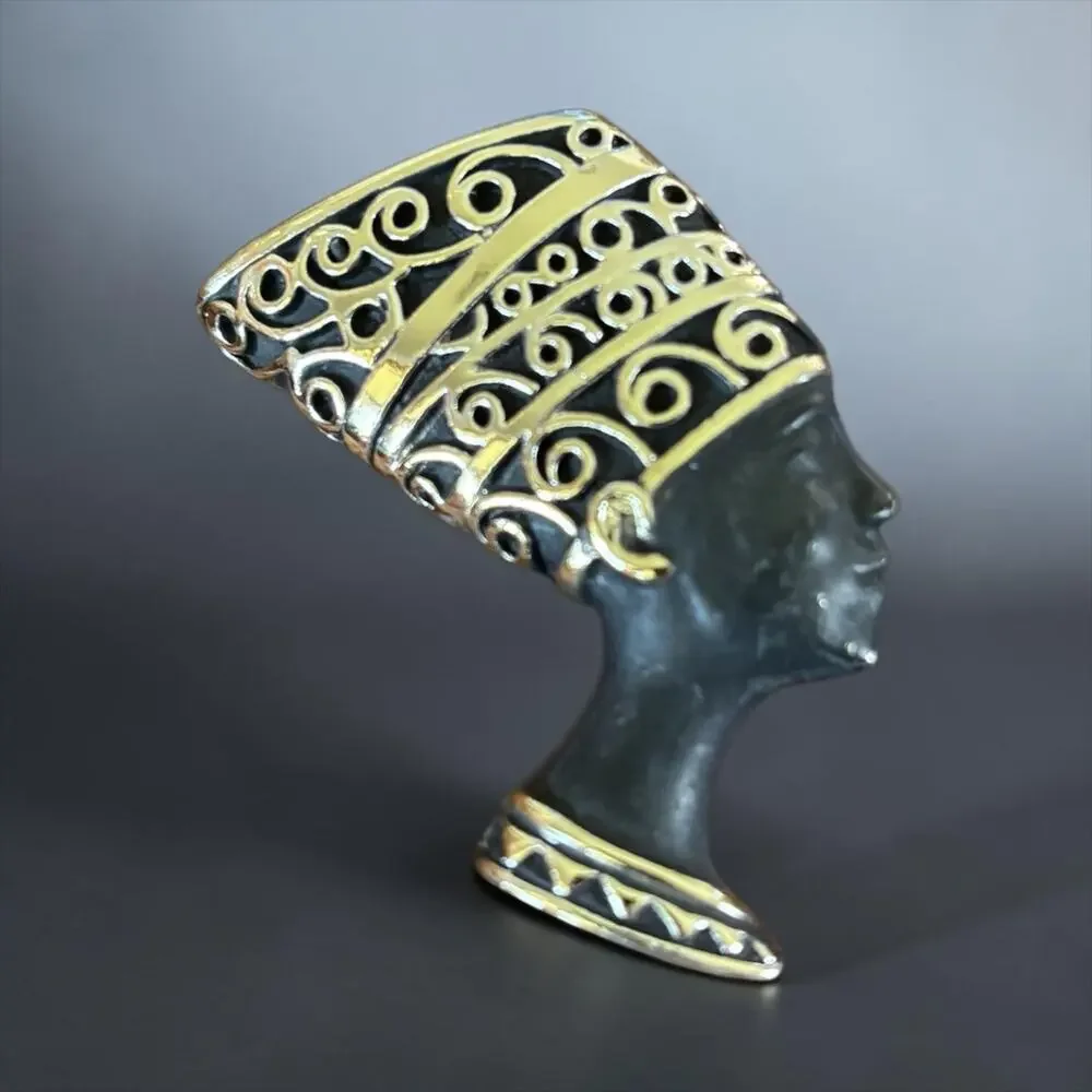 Estate | Jewelry | Art Deco Nefertiti Head Brooch Black Gold Egyptian ...